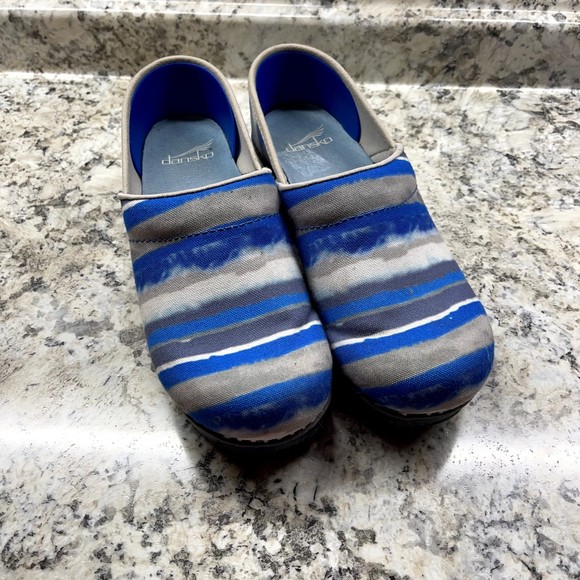 Dansko | Shoes | Dansko 37 Clogs Slides Shoe Blue Fabric Upper Staple ...